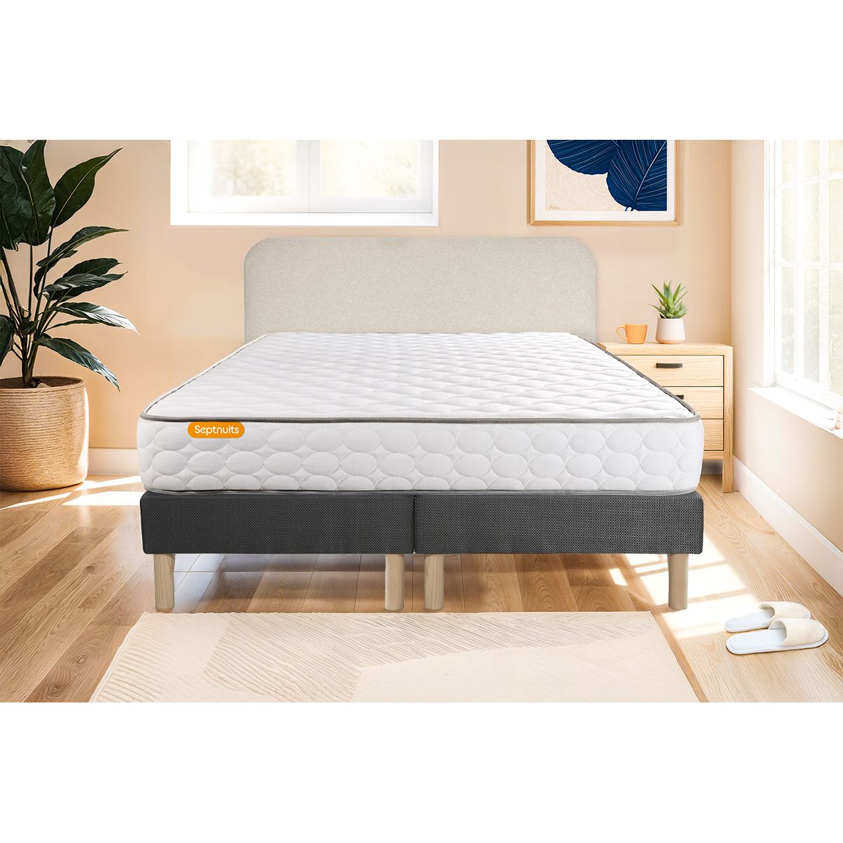 Ensemble matelas 160 x 200 cm Memo - Mémoire de forme - Ep : 20 cm - Très ferme - sommier Gris ...