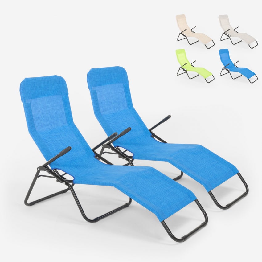 2 transats pliants bain de soleil pour jardin et plage en acier Pasha ...