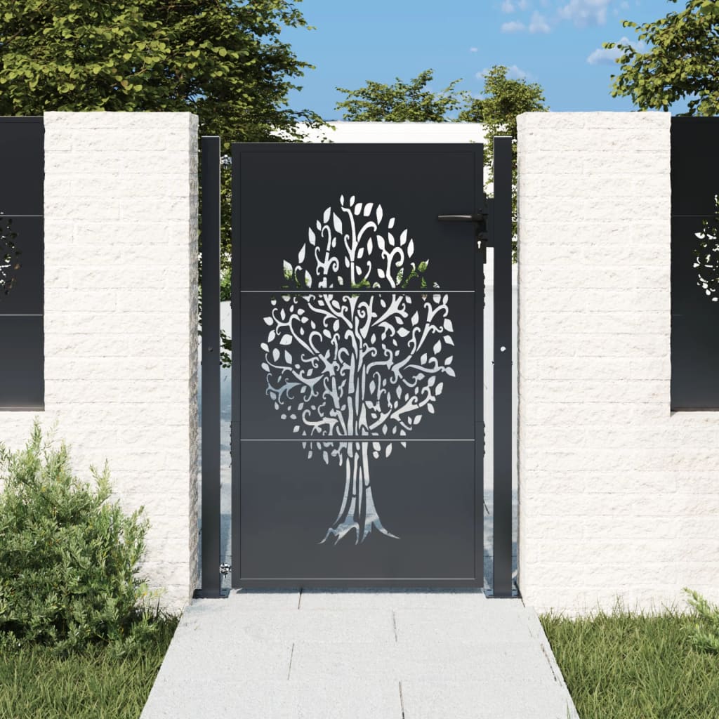 Portail de jardin anthracite 105x130cm acier conception d'arbre | Leroy ...