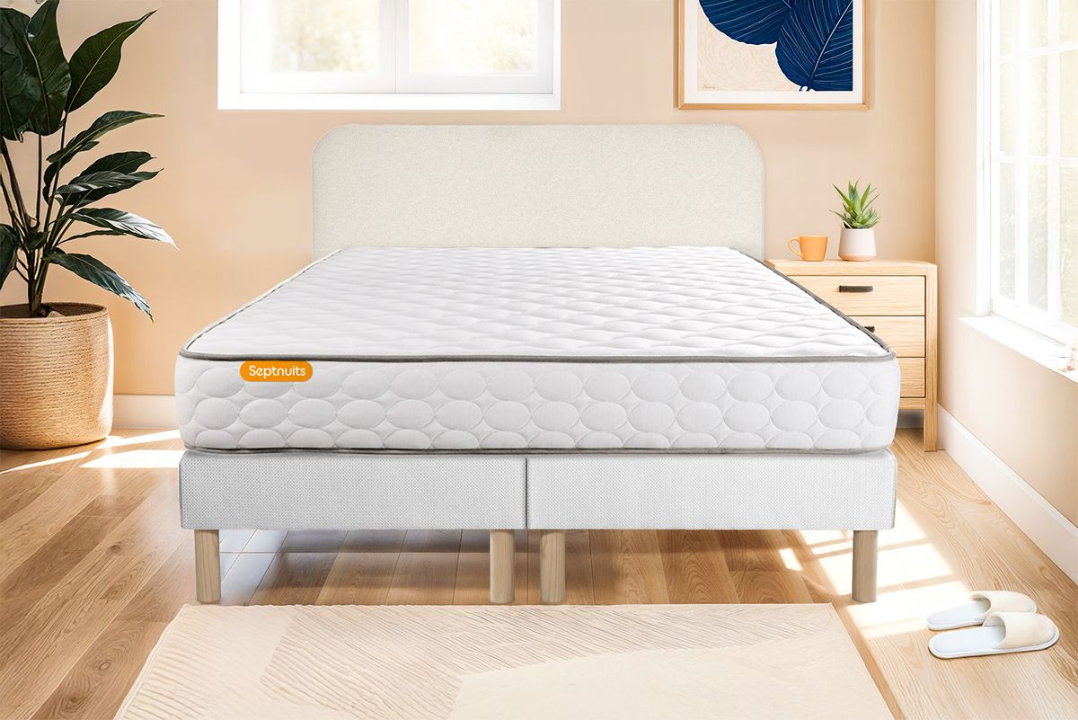 Ensemble matelas 180 x 200 cm Memo - Mémoire de forme - Ep : 20 cm - Très ferme - sommier Blanc ...
