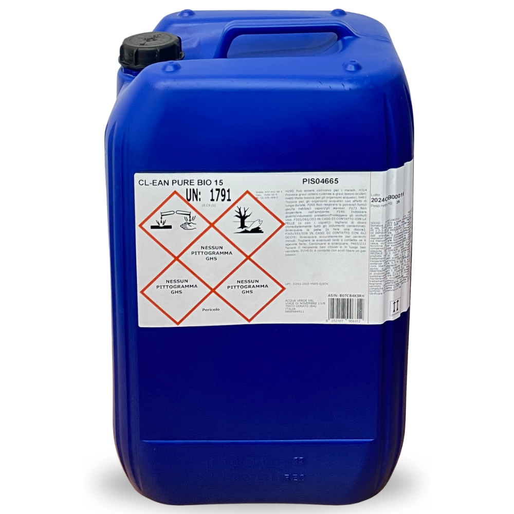 Cloro Liquido "Clean Pure Bio", ACQUAVERDE, Ipoclorito di Sodio per Igienizzare e Sanitizzare ...