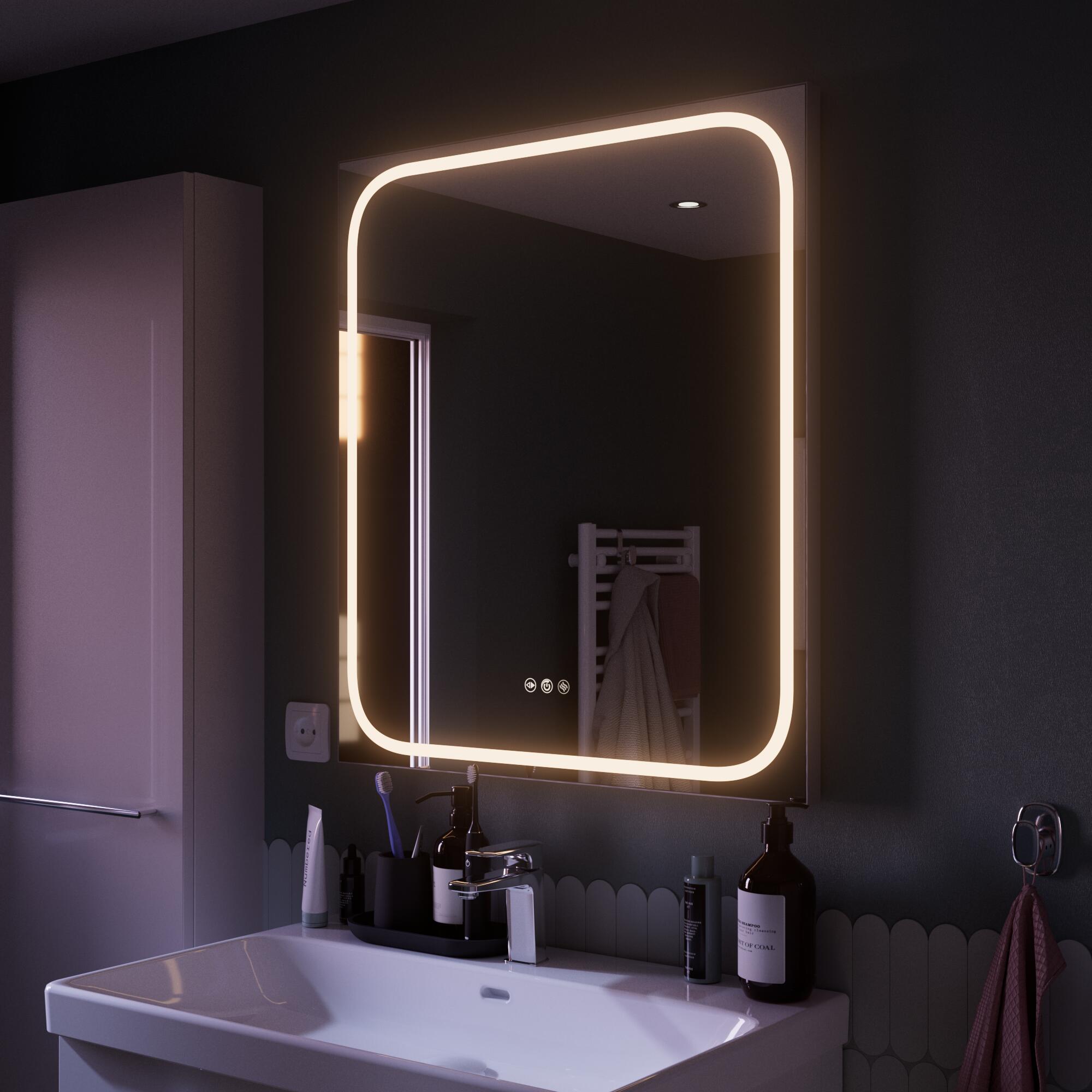 Miroir lumineux rectangulaire SENSEA L 70 x H 80 x P 3 cm gris / argent ...