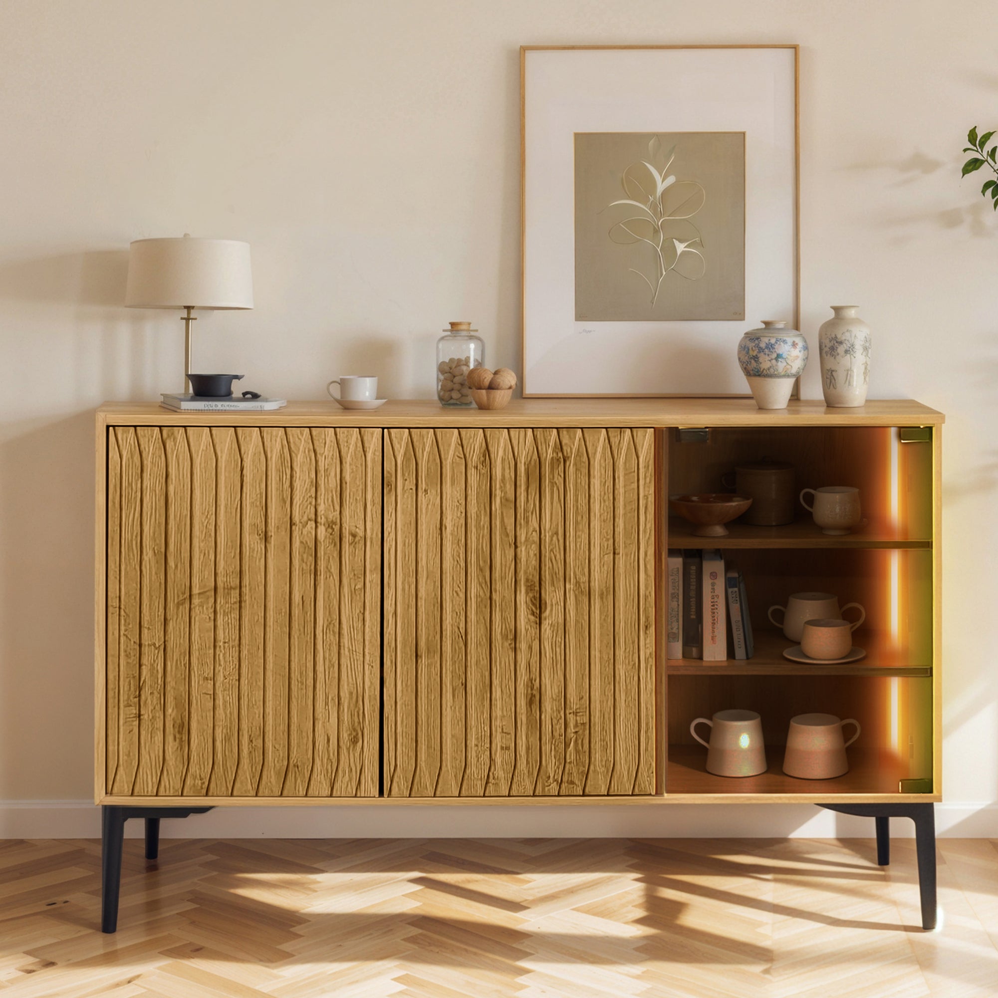 Mueble de baño, aparador, con tira de luz, 120 cm de ancho, puerta de ...