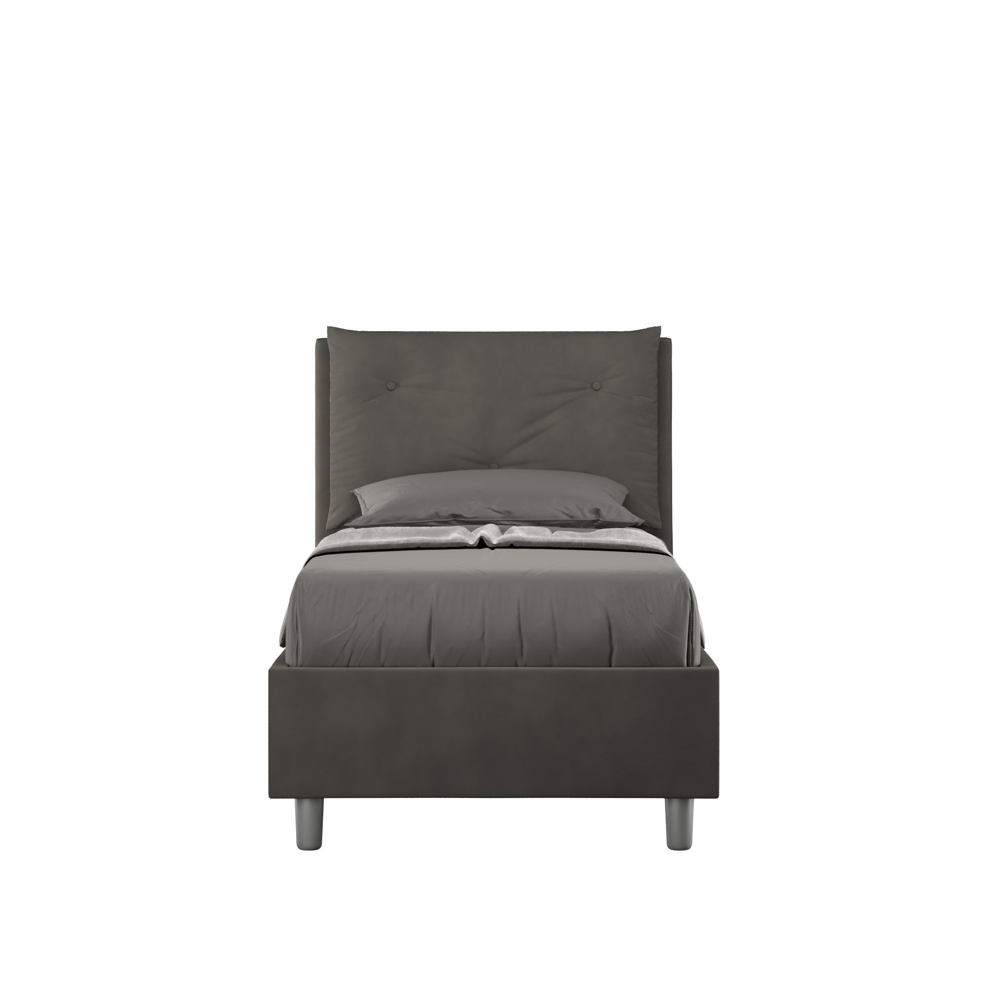 Lit 1 place sans sommier rembourré 90x210 microfibre gris Appia | Leroy ...