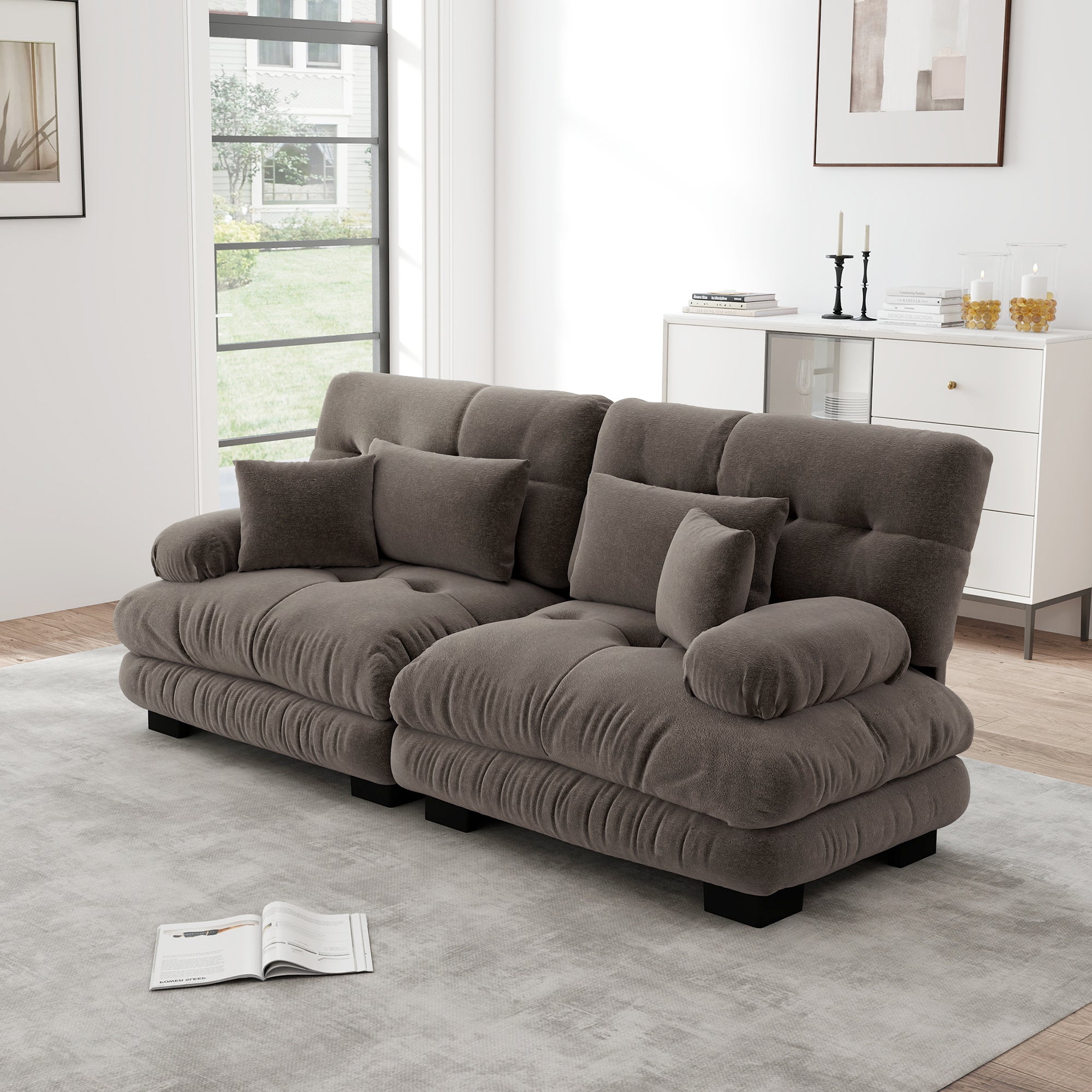 Sofá modular de tela chenilla, color marrón (220x77x81cm) | Leroy Merlin