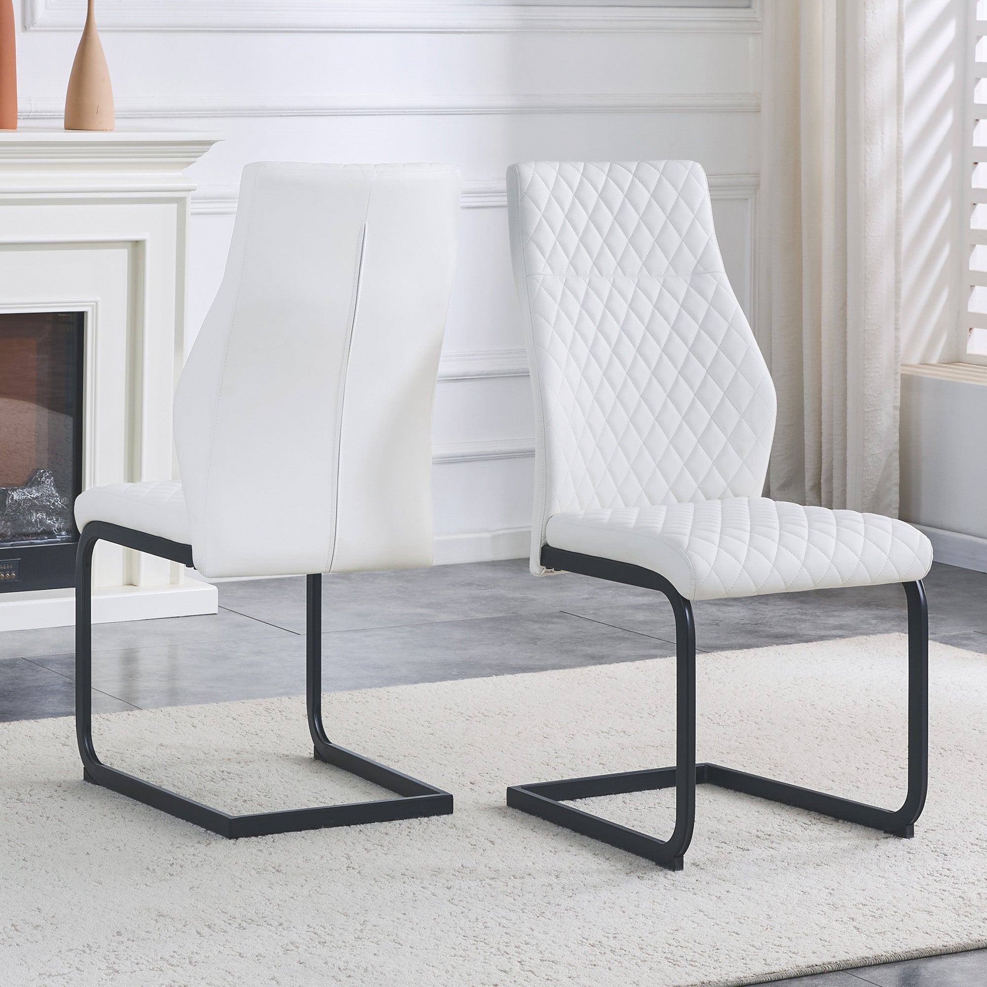 [Ensemble de 2] Chaises à manger blanc motif losange, dossier haut ...