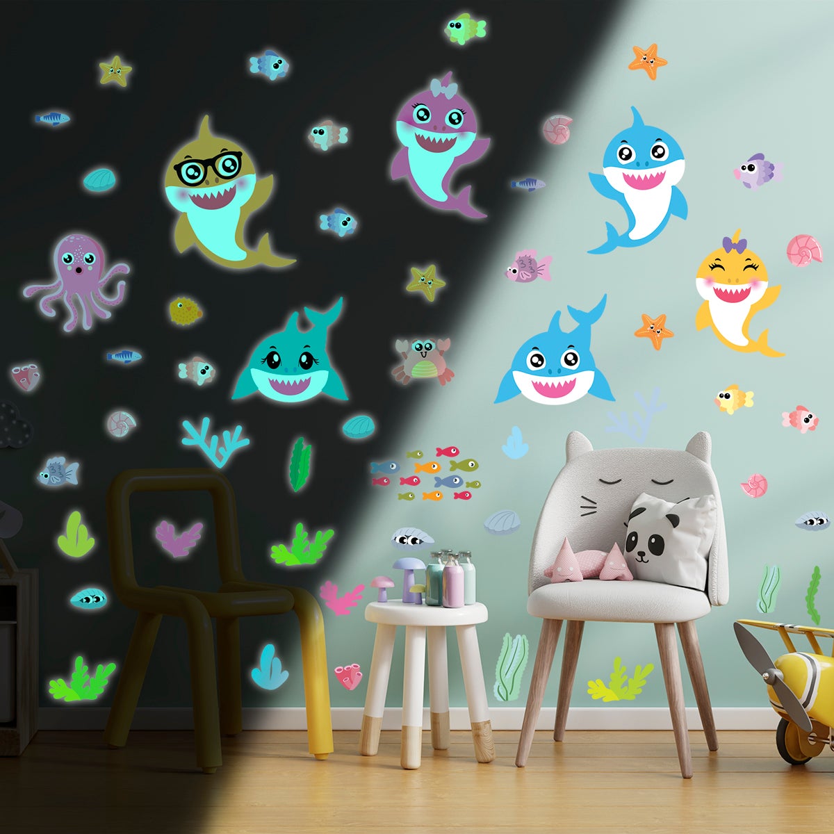 Vinilos fosforescente animales marinos tiburones y peces amigos ...