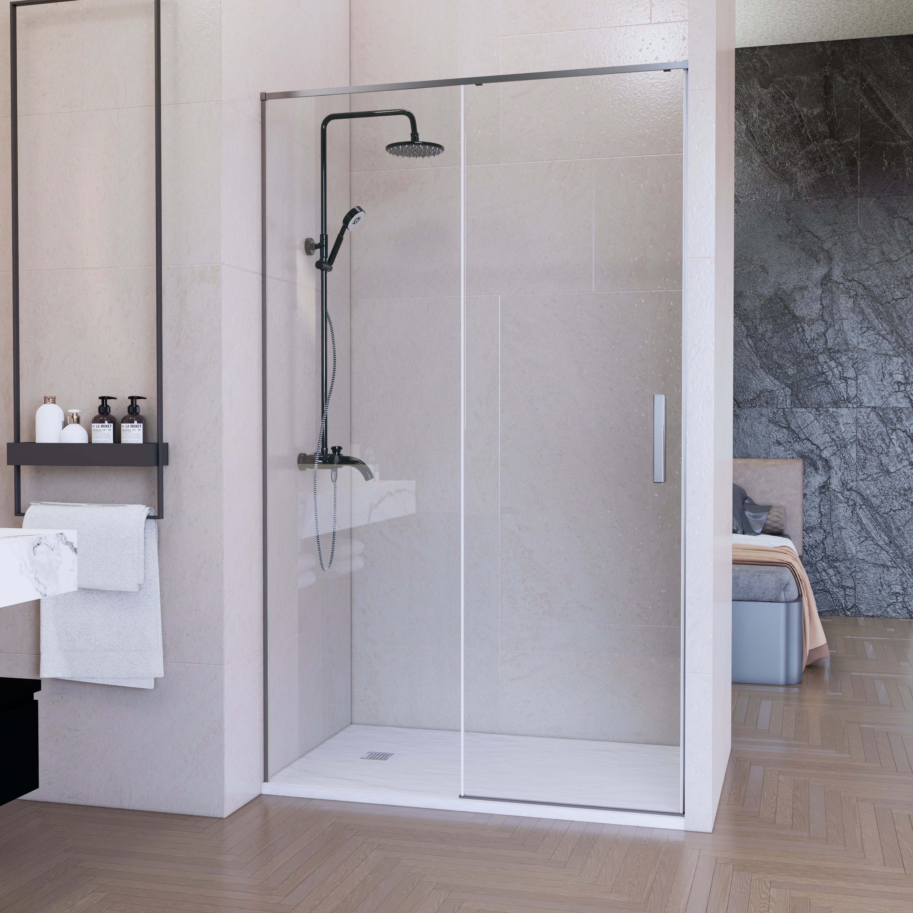 Mampara Ducha Frontal Corredera Lux Fijo+Puerta-Ancho 150cm-Acabado ...