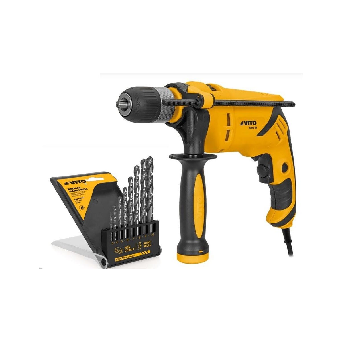 Perceuse à percussion 850W + Coffret de 8 Forets Acier- Mandrin 13mm ...