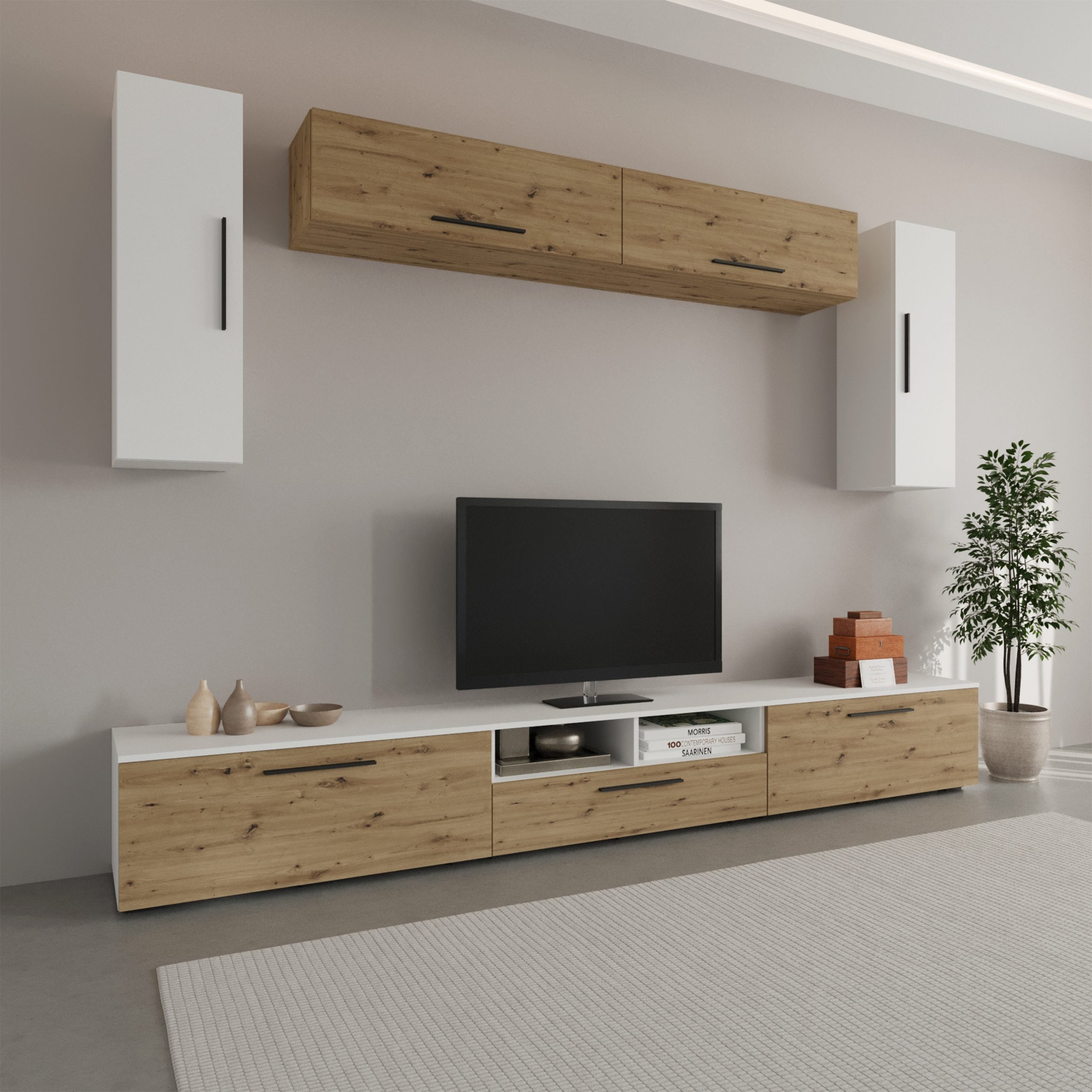 Sistema De Pared Haaus Kos V6, Blanco/Madera Artisan, L 285 cm | Leroy ...