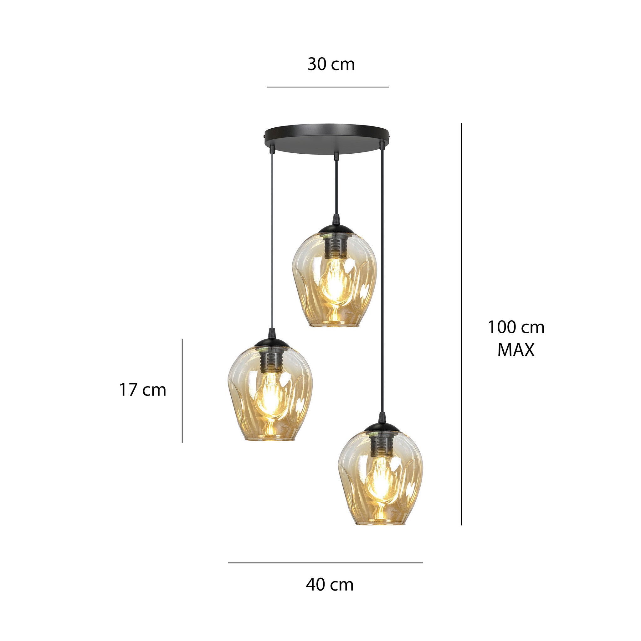 Lampe à suspension Nokia ronde 3L en verre ambré 3x E27 | Leroy Merlin