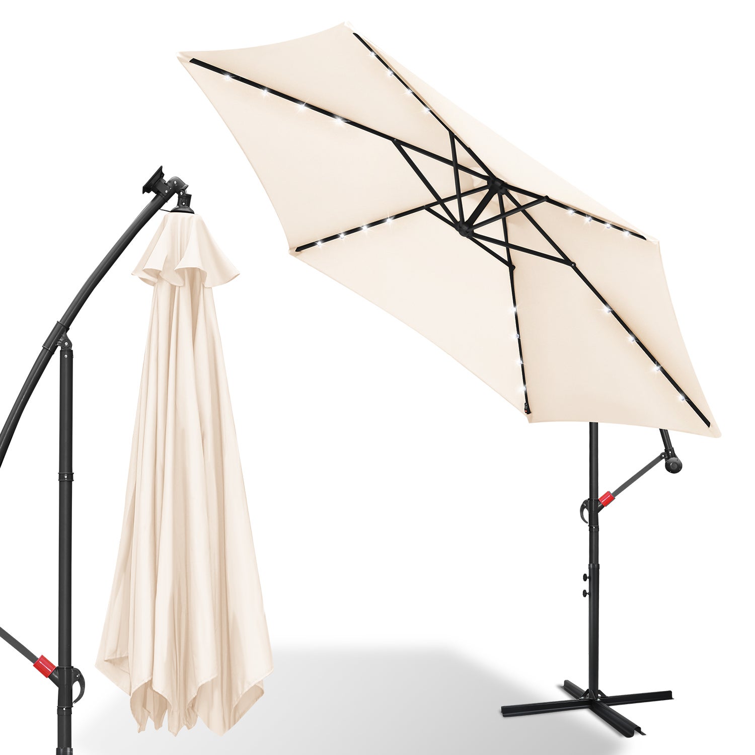 Parasol Solar LED Ø300cm Beige para balcón y jardín, impermeable y ...