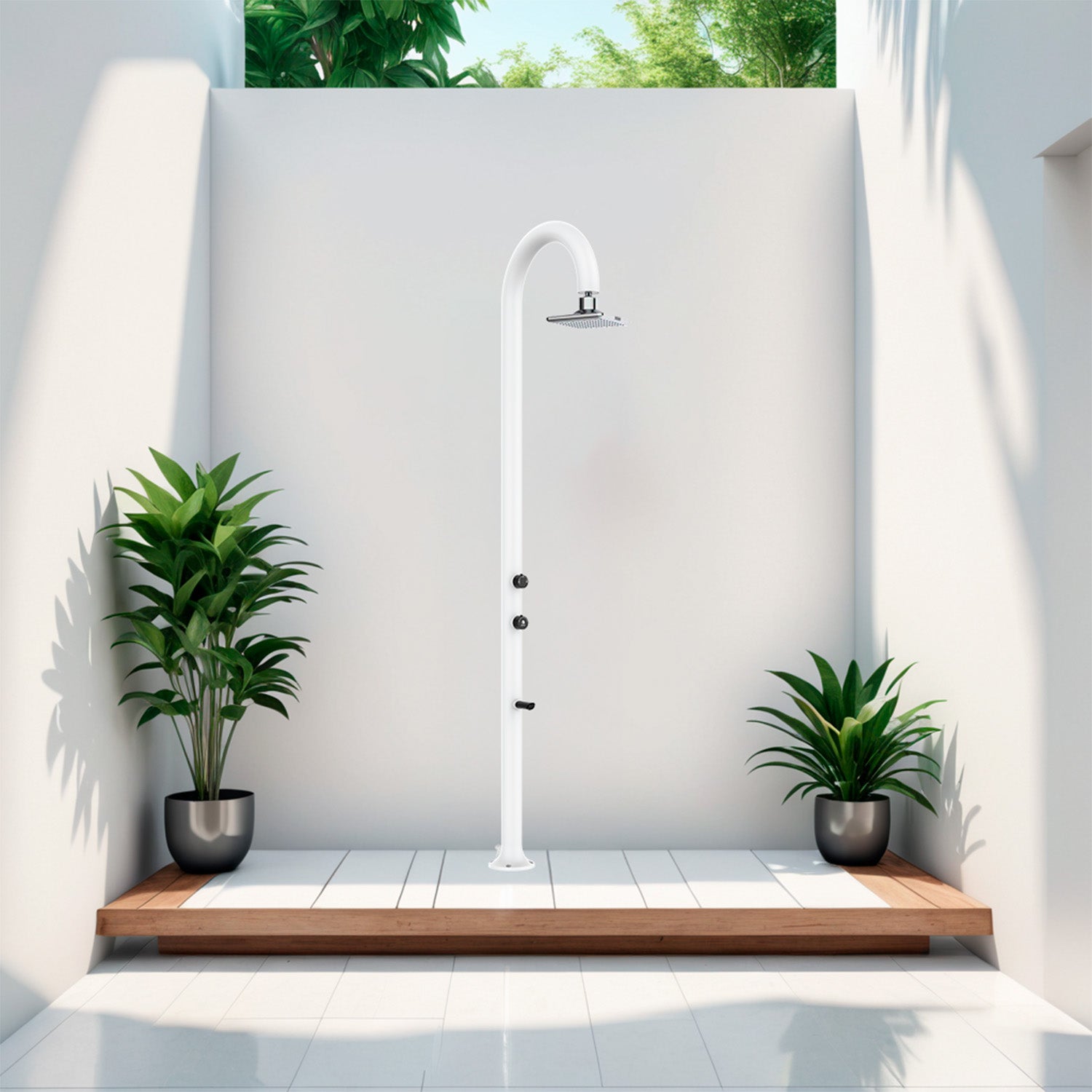 Douche blanche en aluminium, avec pomme de douche I-switch carrée LED ...
