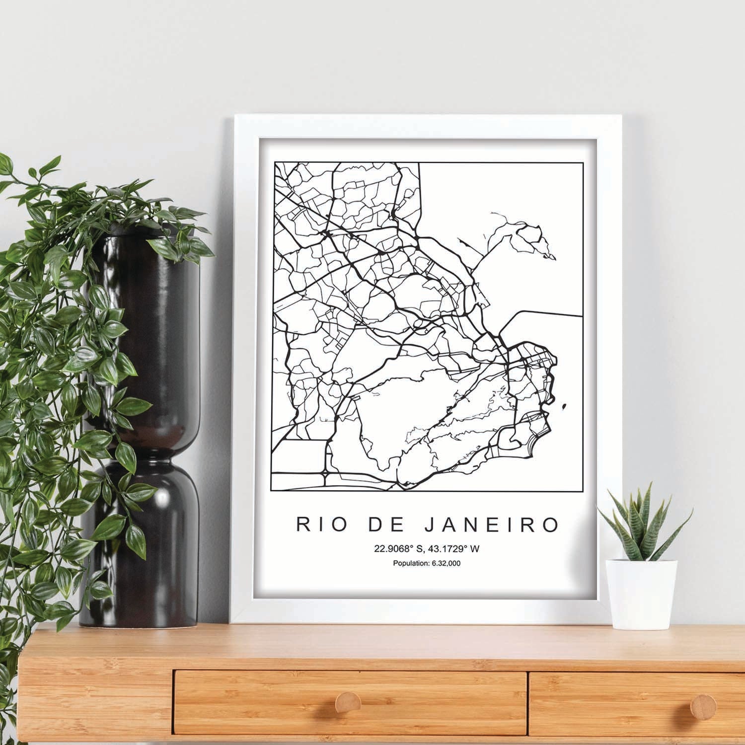 Carte Lamina Rio De Janeiro Style Nordique En Noir Et Blanc. A4 Sans ...