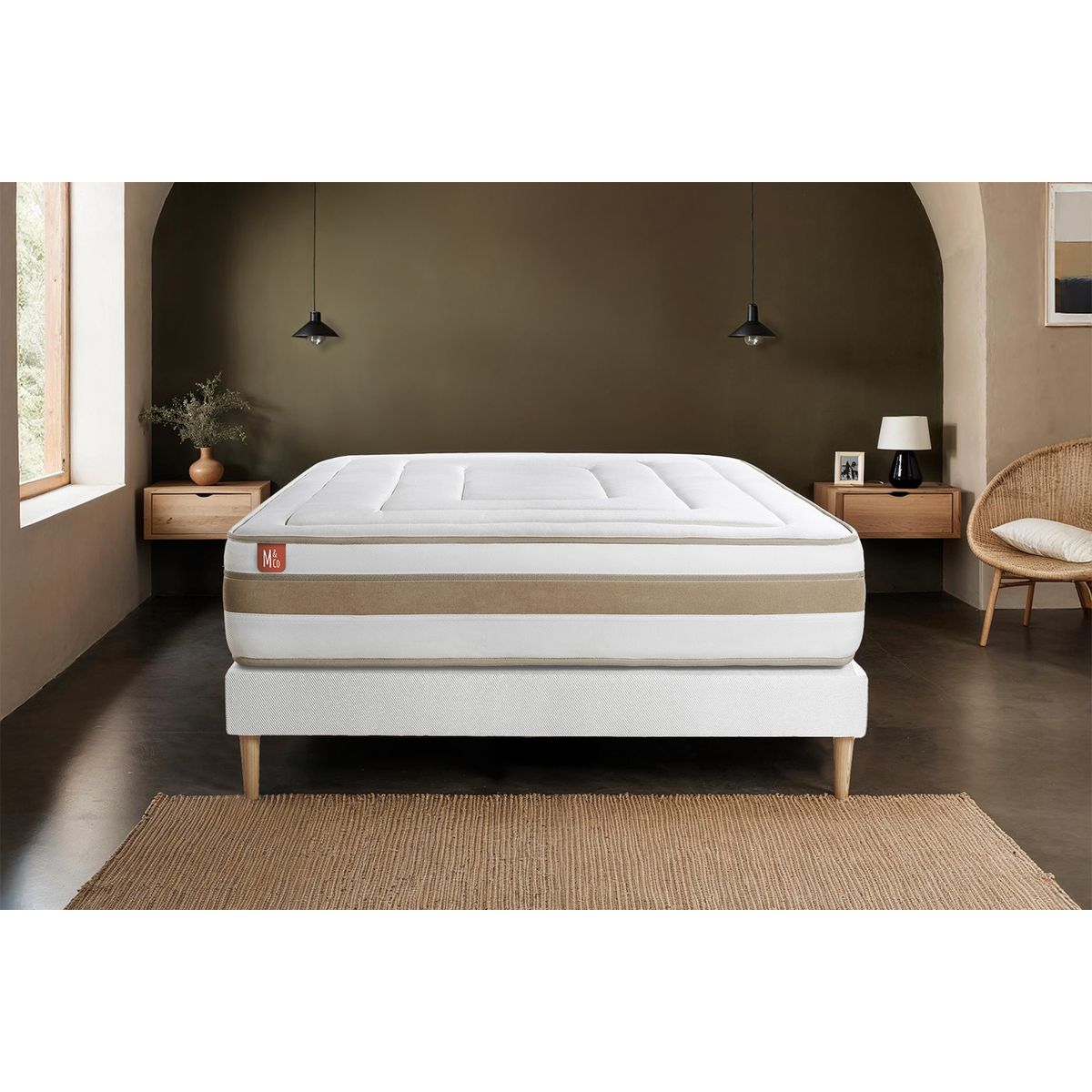 Ensemble matelas 200 x 200 cm Le Raffiné - Ressorts ensachés et mémoire de forme - Ep : 26 cm ...