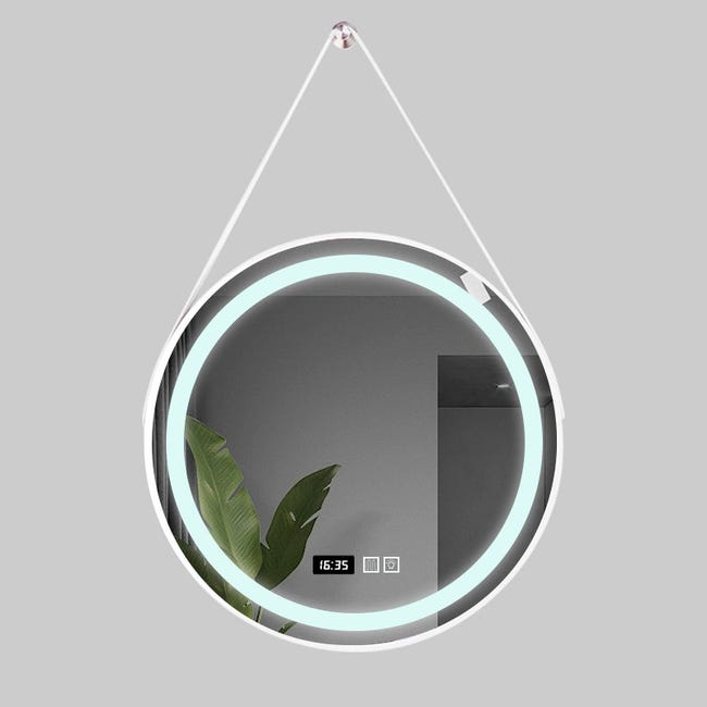Miroir LED Rond 50 cm Blanc - Miroir Suspendu avec Fonction Anti-Buée ...