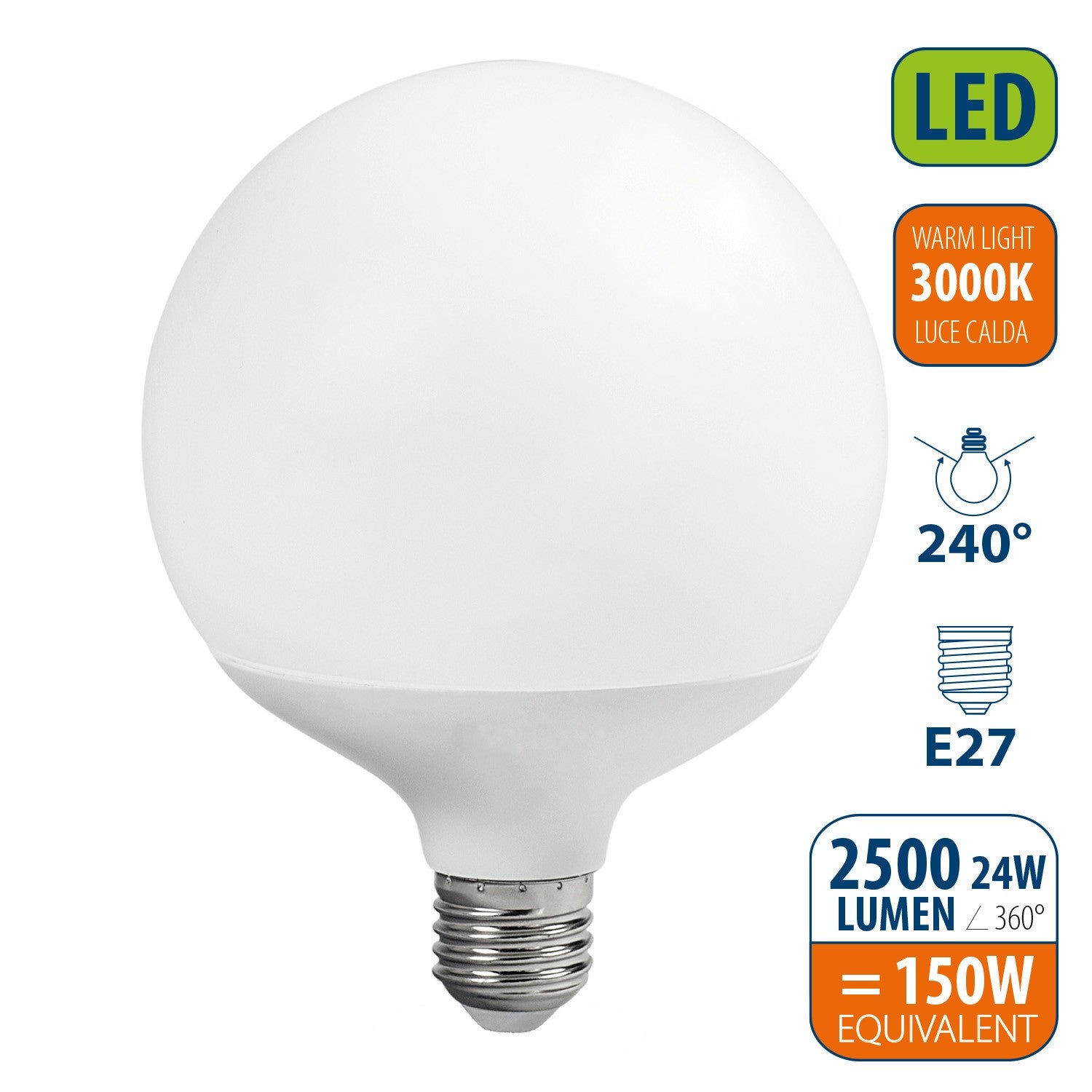 Ampoule LED SMD, globe G125, 24W/2500lm, culot E27, 3000K | Leroy Merlin