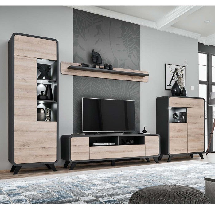 Ensemble Meuble TV "Round" 330cm Anthracite & Naturel | Leroy Merlin
