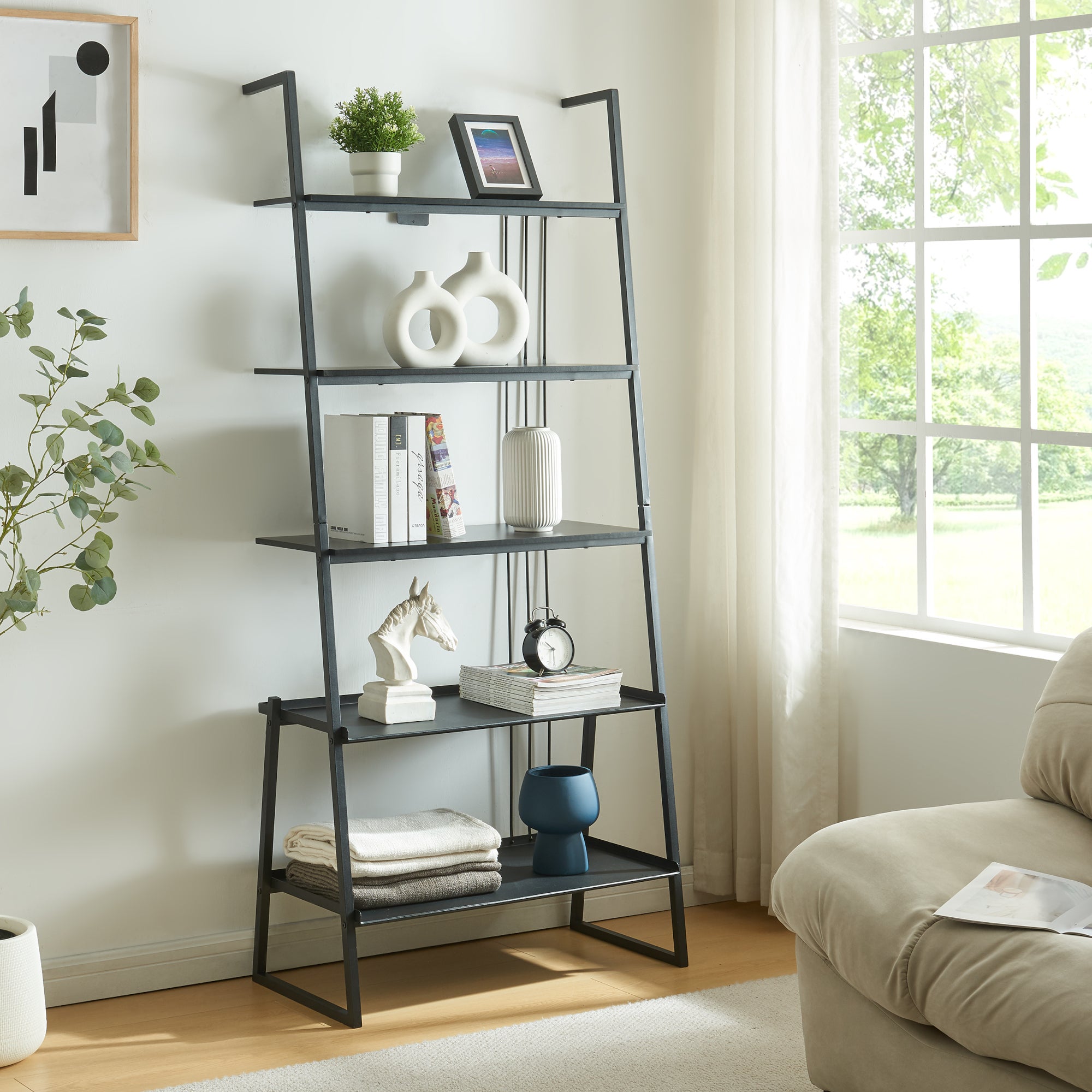 Étagère échelle Storfjord 184 x 80 x 40 cm noir [en.casa] | Leroy Merlin