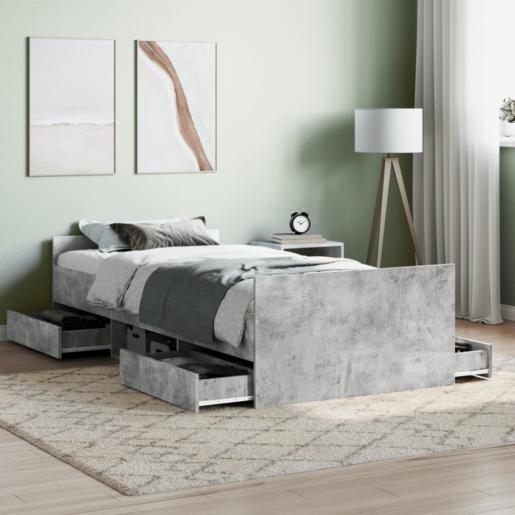 Estructura de cama cabecero y pie de cama gris hormigón 100x200 cm ...