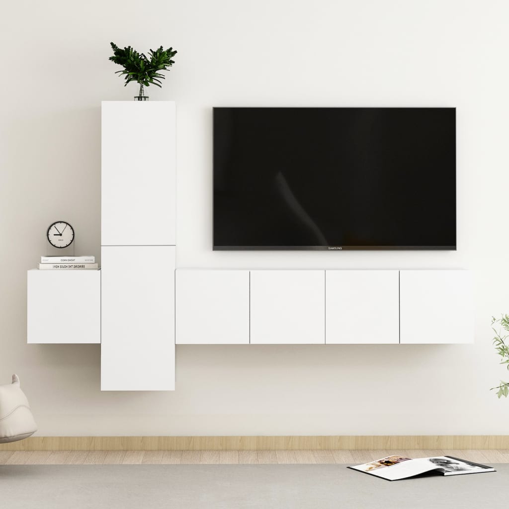 Conjunto mueble TV 5 piezas aglomerado blanco | Leroy Merlin