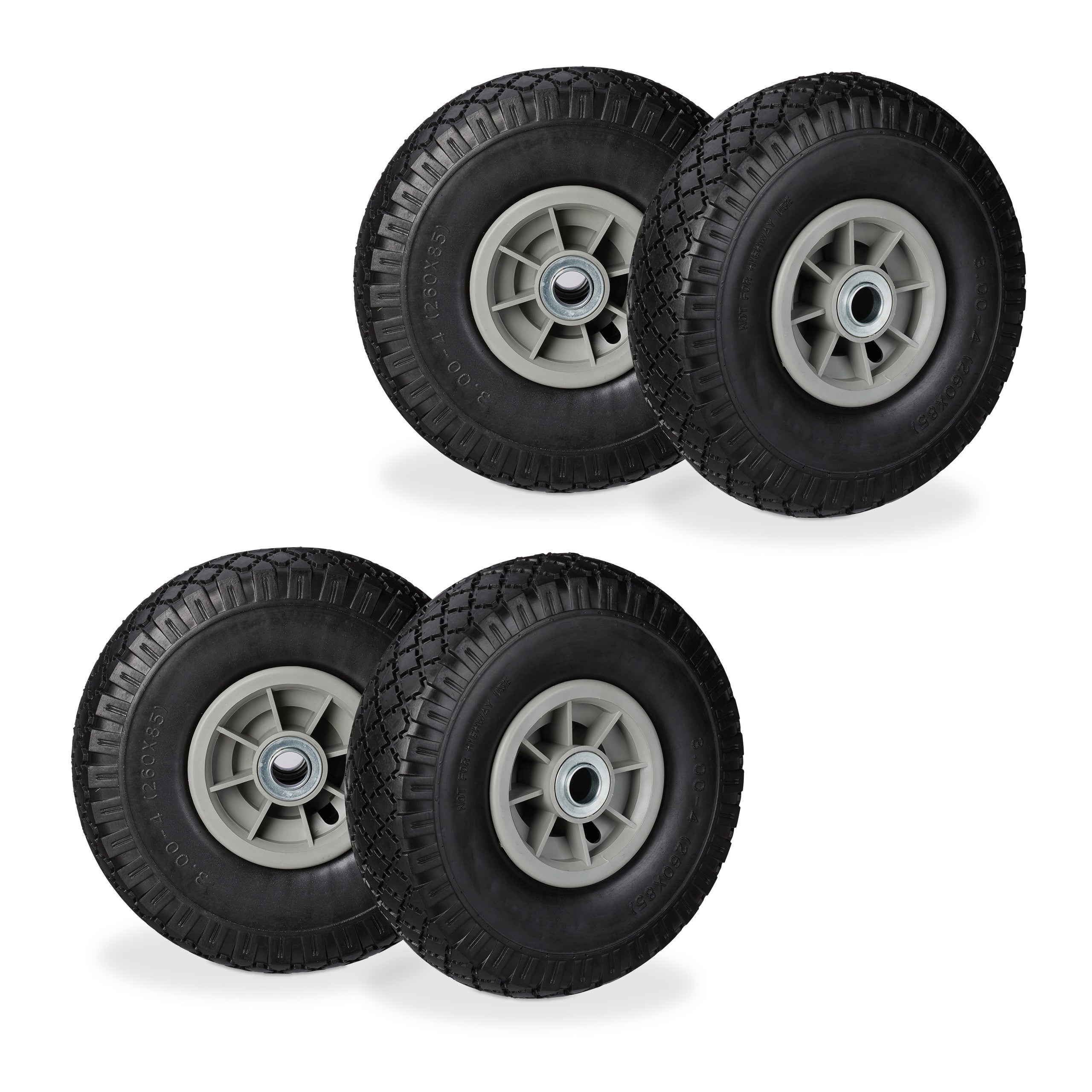 Roue de diable, 4x roue de brouette caoutchouc, 3.00-4", 260 x 85 mm ...