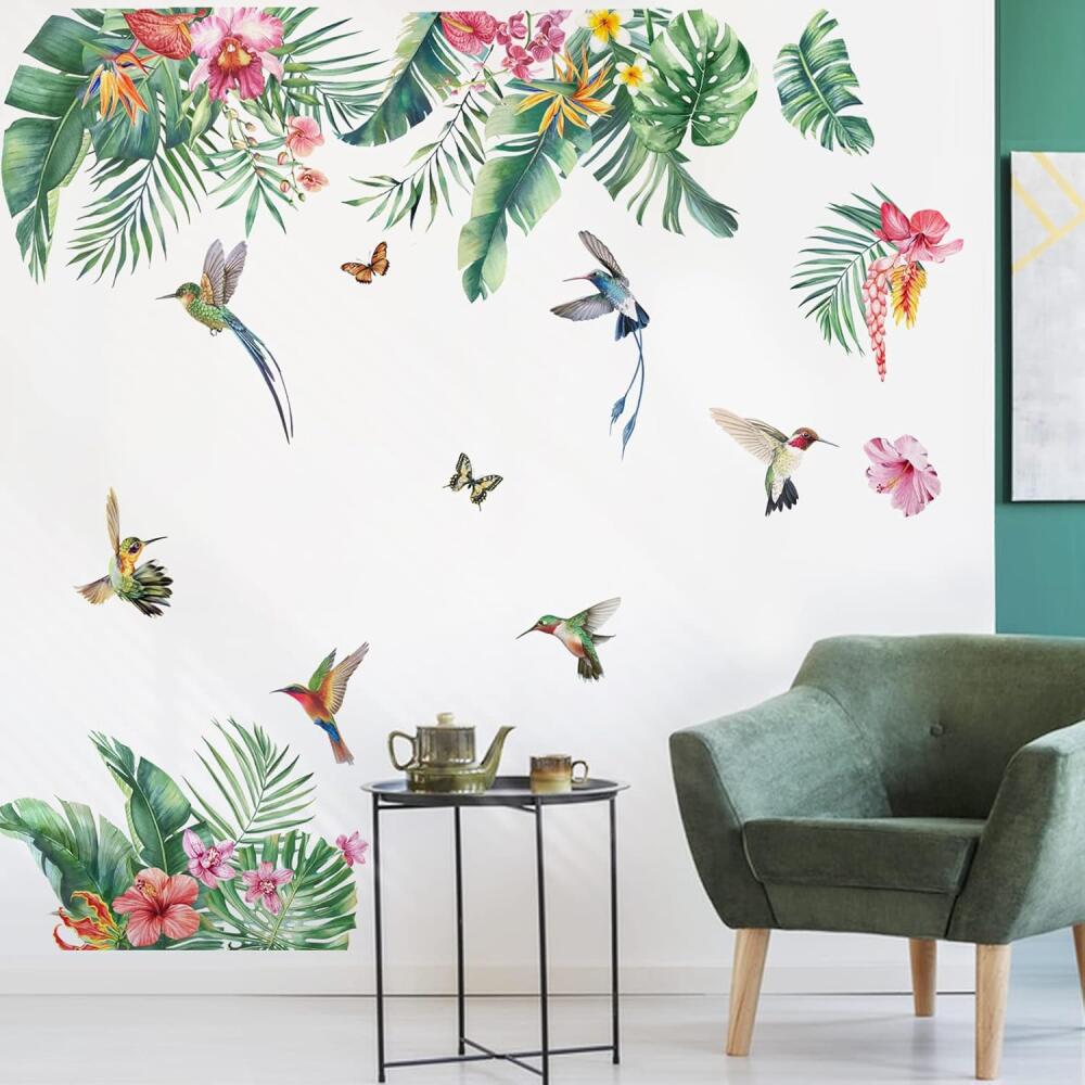 Stickers Muraux Feuilles Tropicales Autocollant Mural Plantes Verte ...