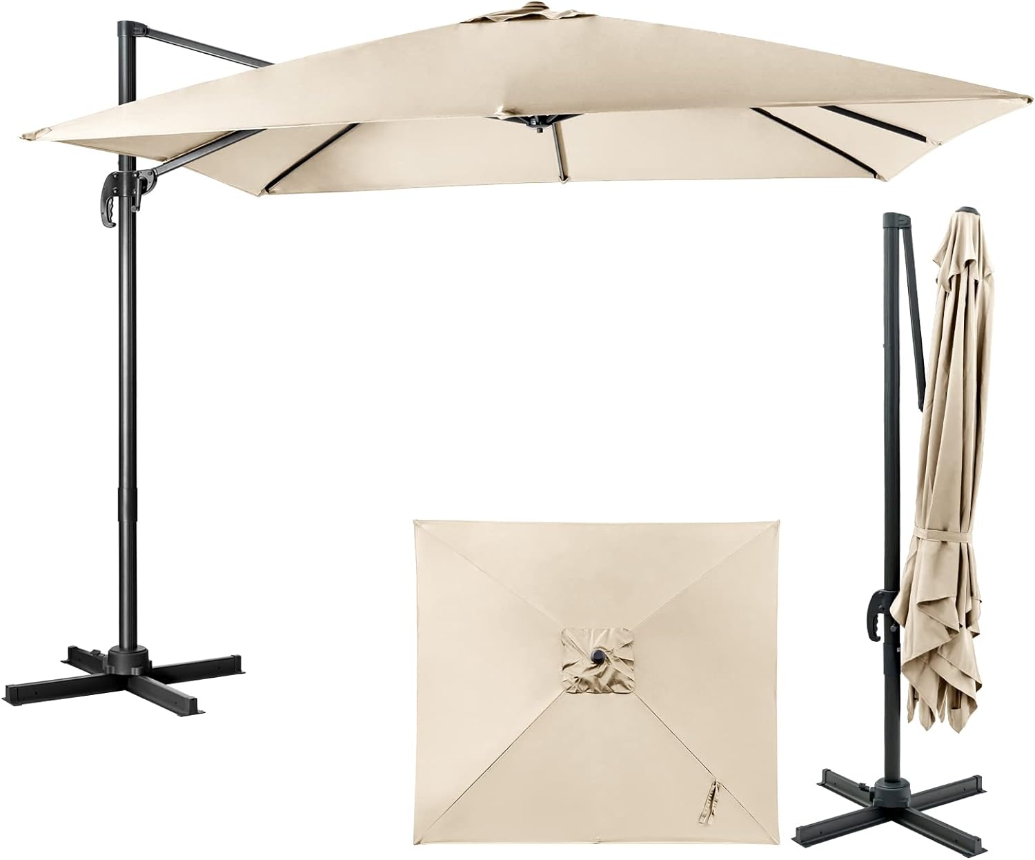 Parasol de Jardin Carre 3x3m,8 Baleines a Double Couche, Pare-Soleil d ...
