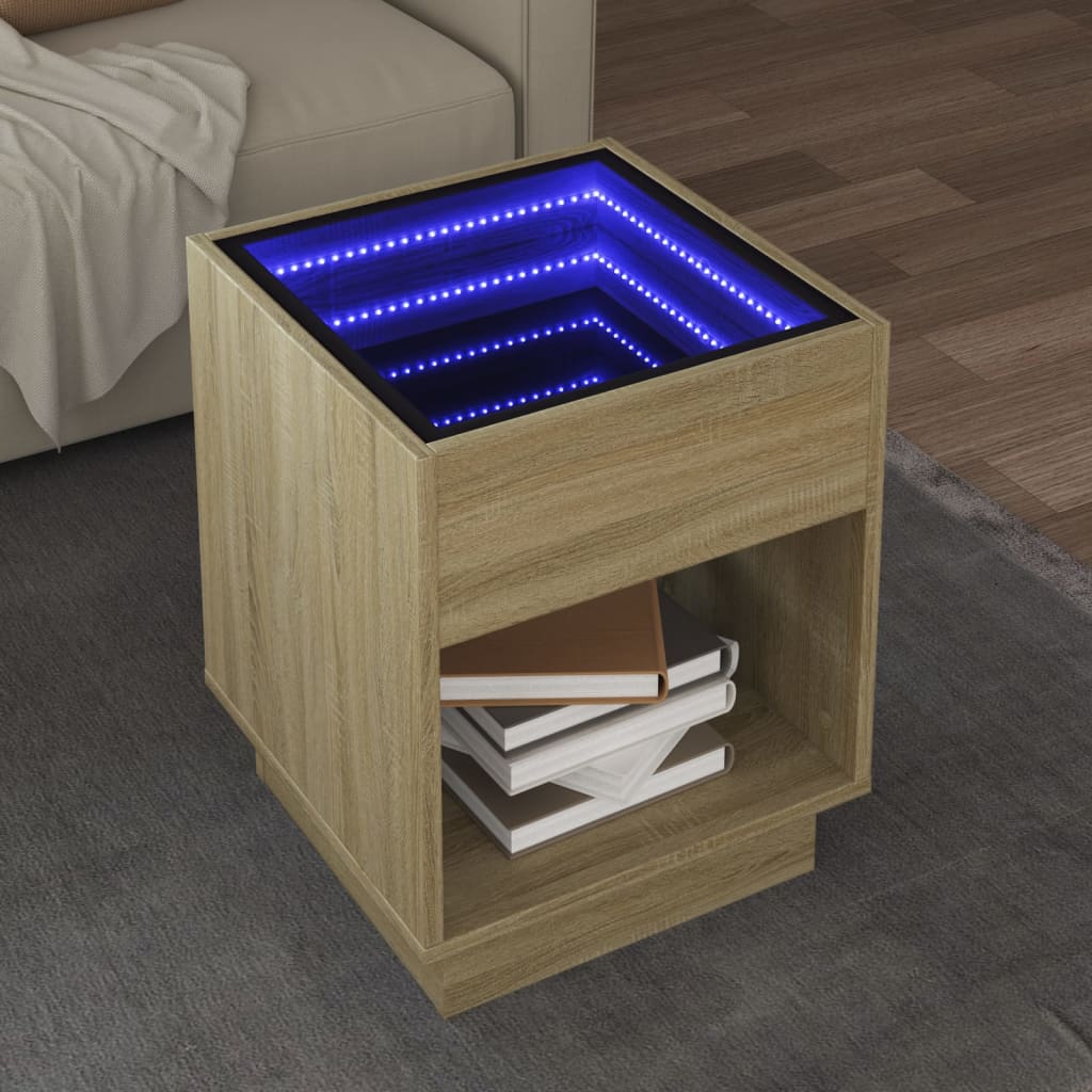 Table basse avec LED infini chêne sonoma 40x40x50 cm | Leroy Merlin