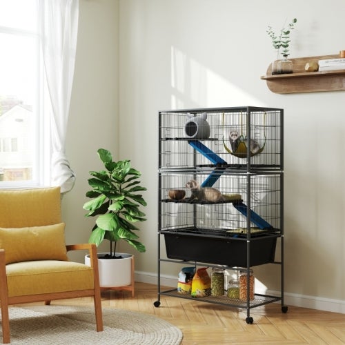Cage pour petits animaux à 5 niveaux avec rampes antidérapantes, hamac ...