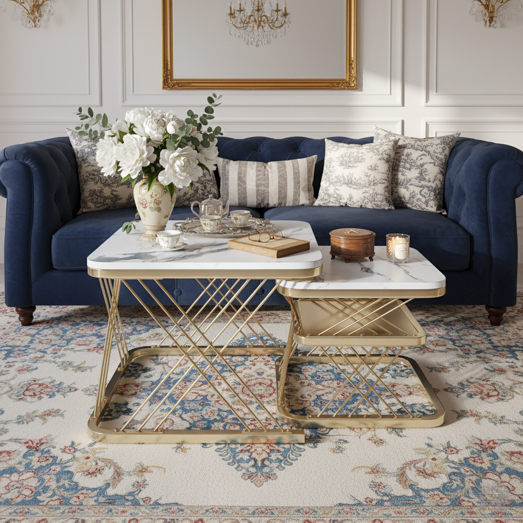 Lot de 2 table basse gigognes, rectangle, repose pieds reglable ...