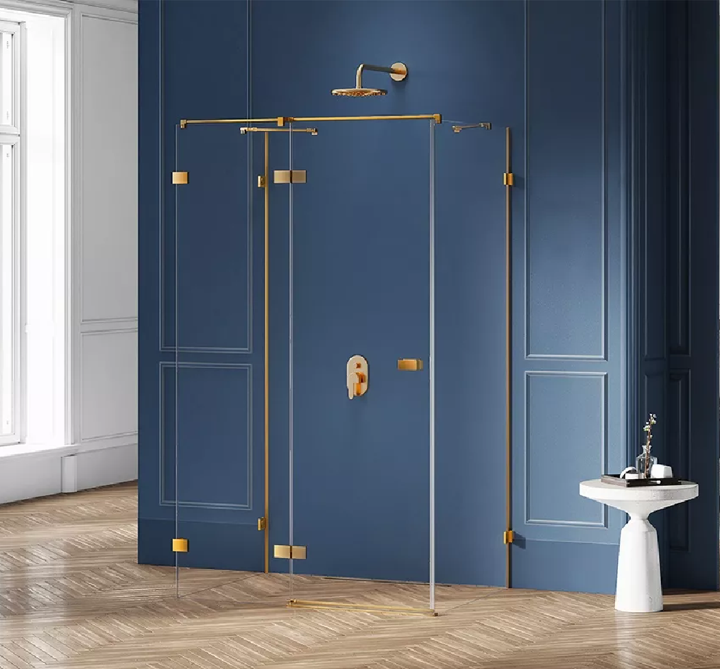 Cabine de douche gauche 80x80 pivotante BALI GOLD BRUSHED,couleur: doré ...