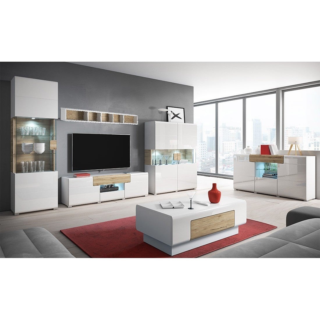 Conjunto completo de 6 muebles de salón colección OHIO. Color blanco y ...