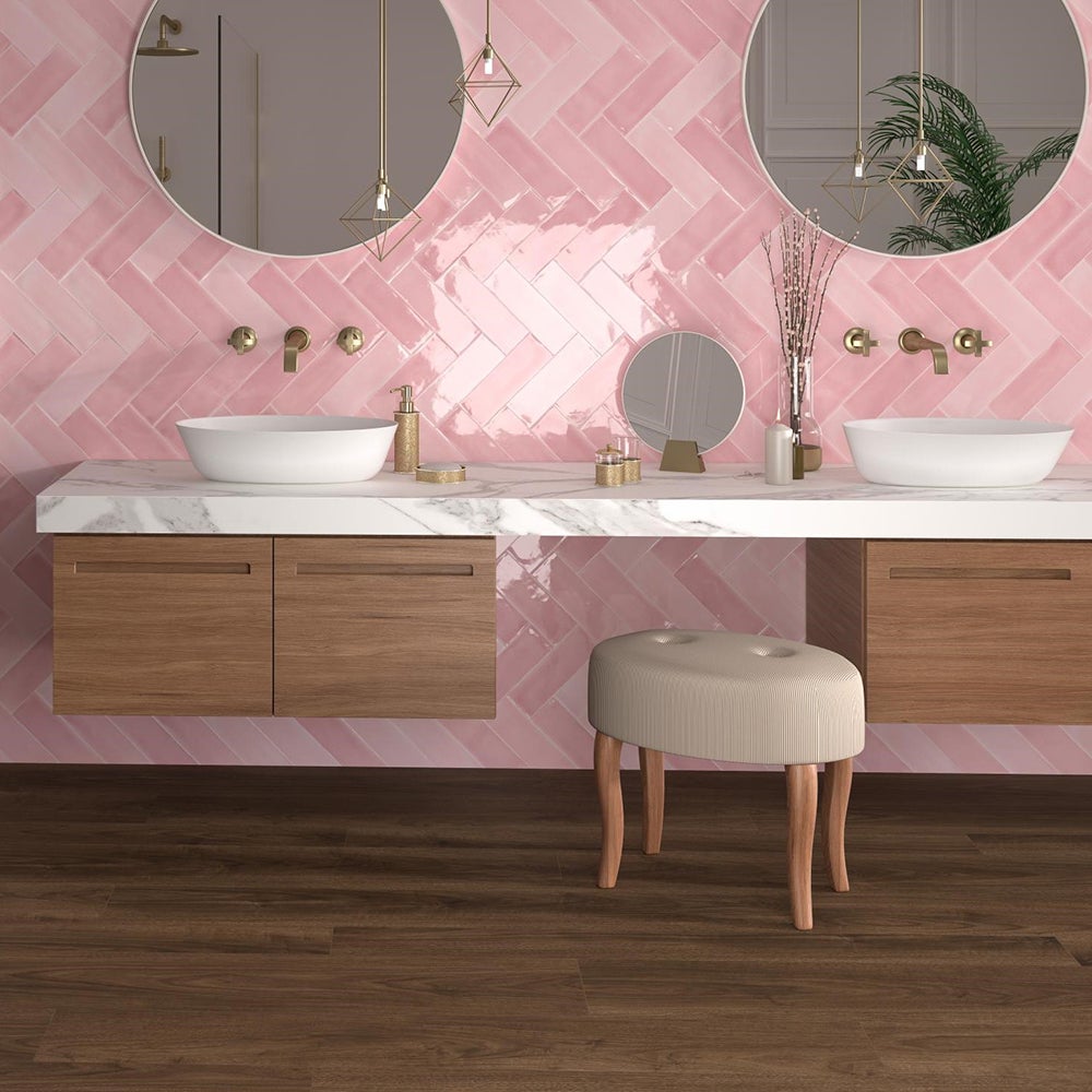 Azulejo Brillo Efecto Zellige Colección Tabarca Rosa 7,5x23cm | Leroy ...