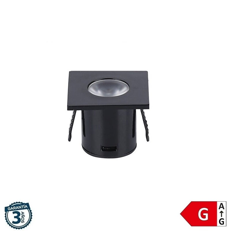 Mini Foco led para mueble empotrable 1W 60lm 3000K negro cuadrado ...