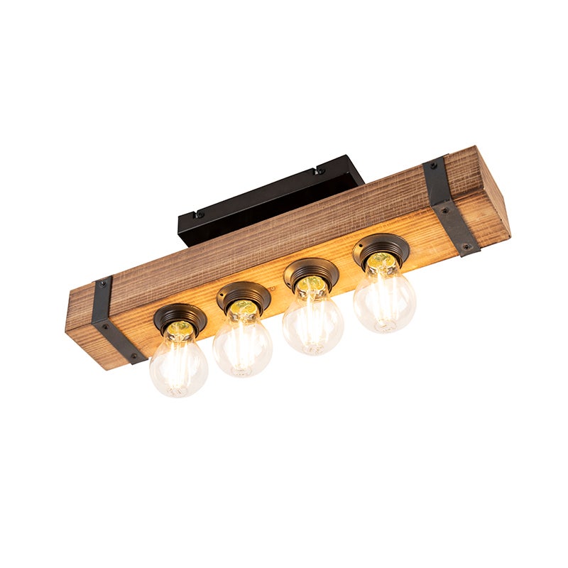 Plafón industrial madera y acero 4 luces - Reena | Leroy Merlin