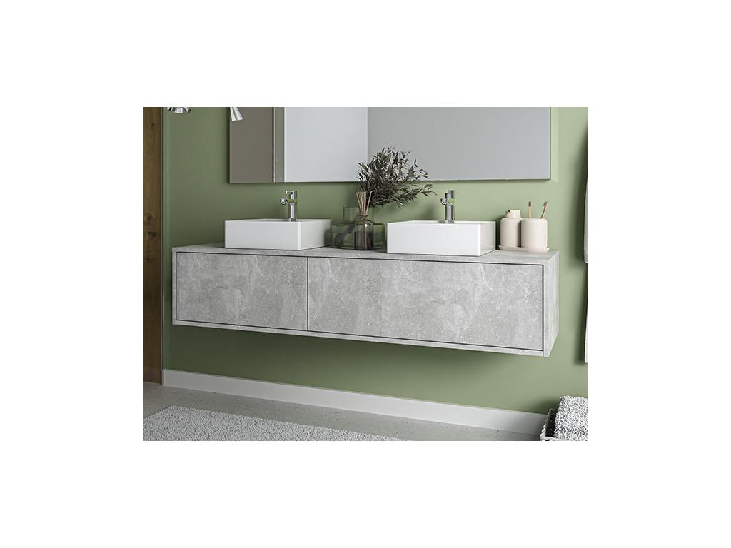 Mueble de baño flotante gris con doble lavabo - Ancho 150 cm - ISAURE ...