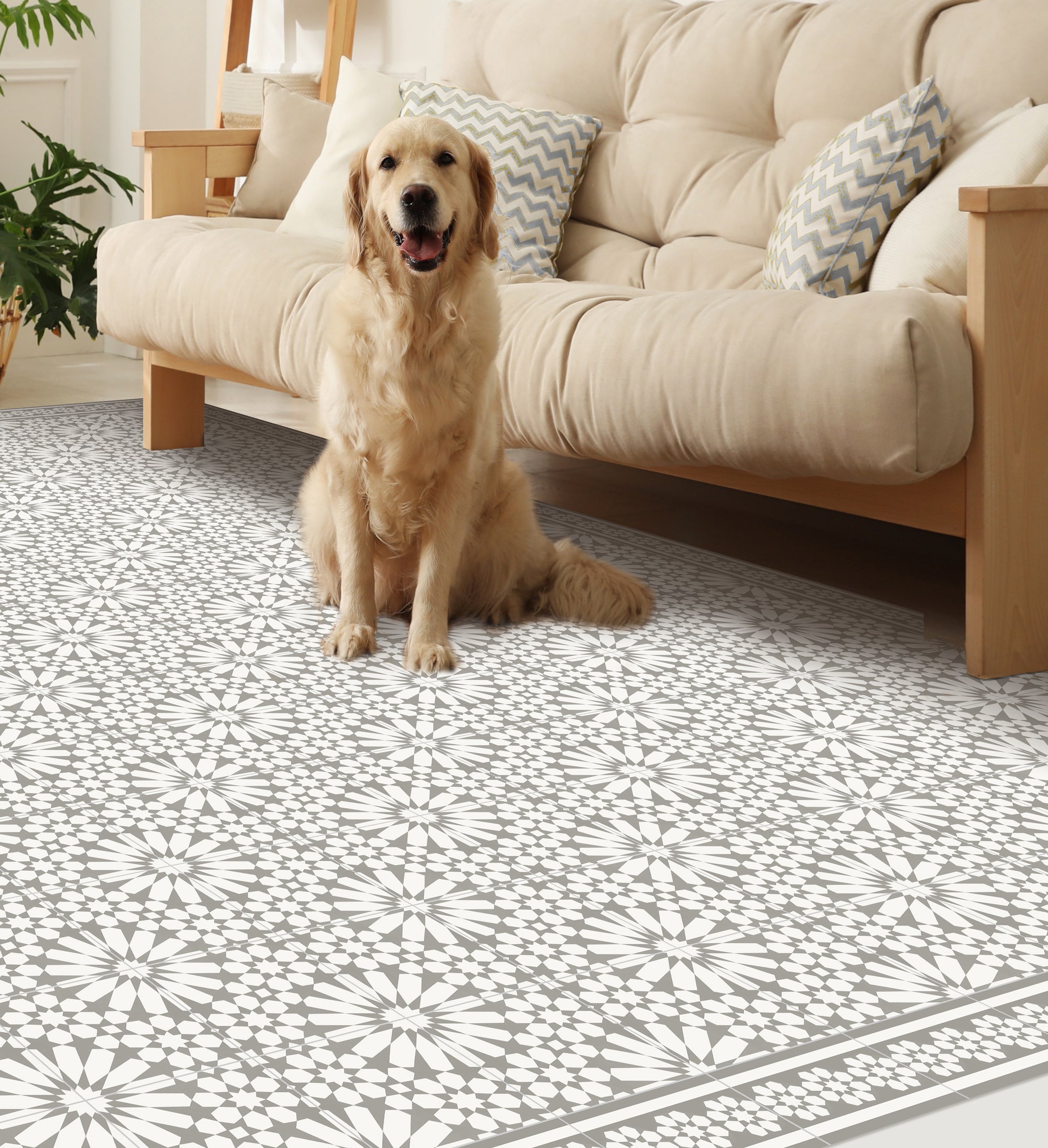 Alfombra De Vinilo Samara Beis 133x200 Cm Pvc Antideslizante Vinilica Para Cocina O Salón