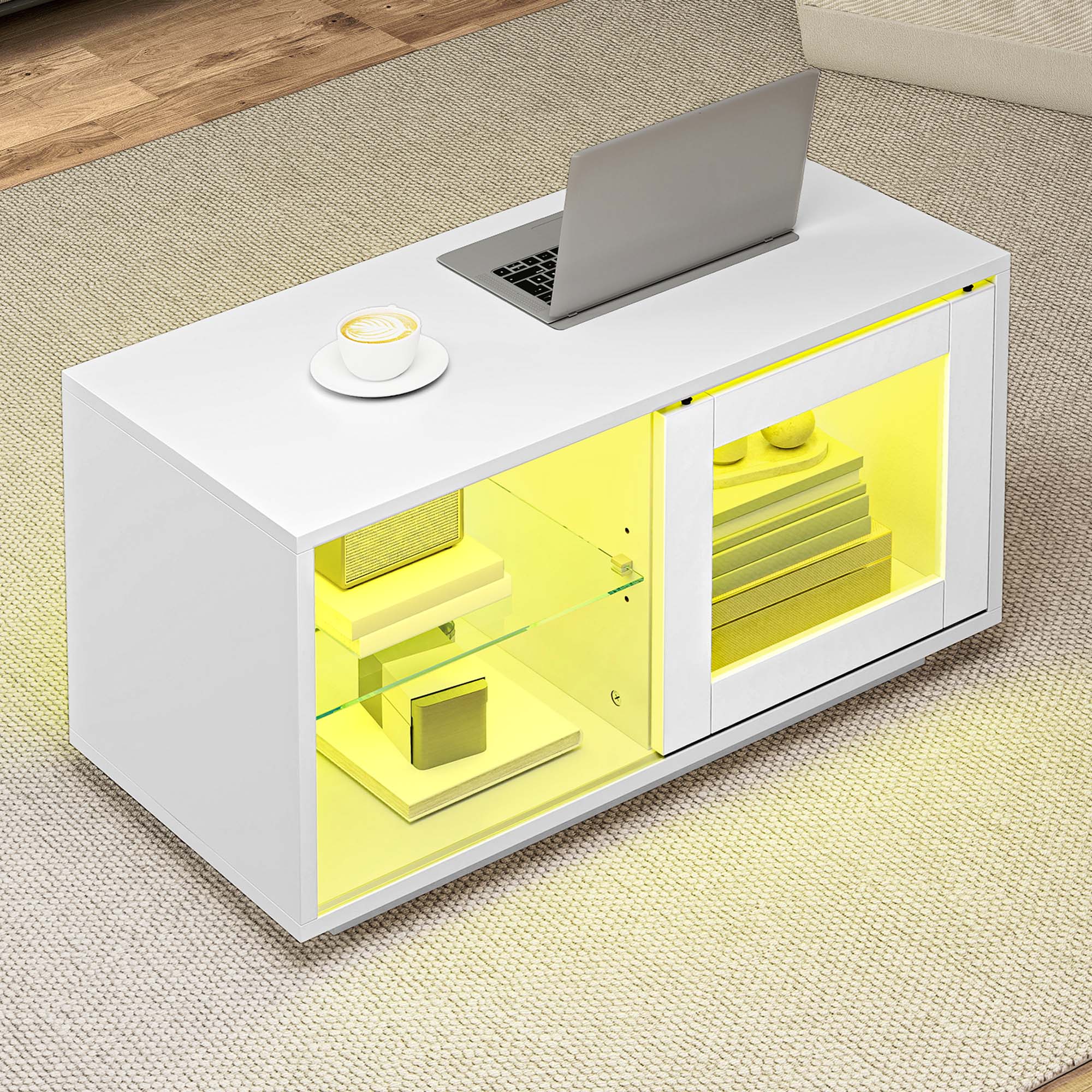 Balconera Table basse- Éclairage LED-80 x 40 x 45 cm - Blanc | Leroy Merlin