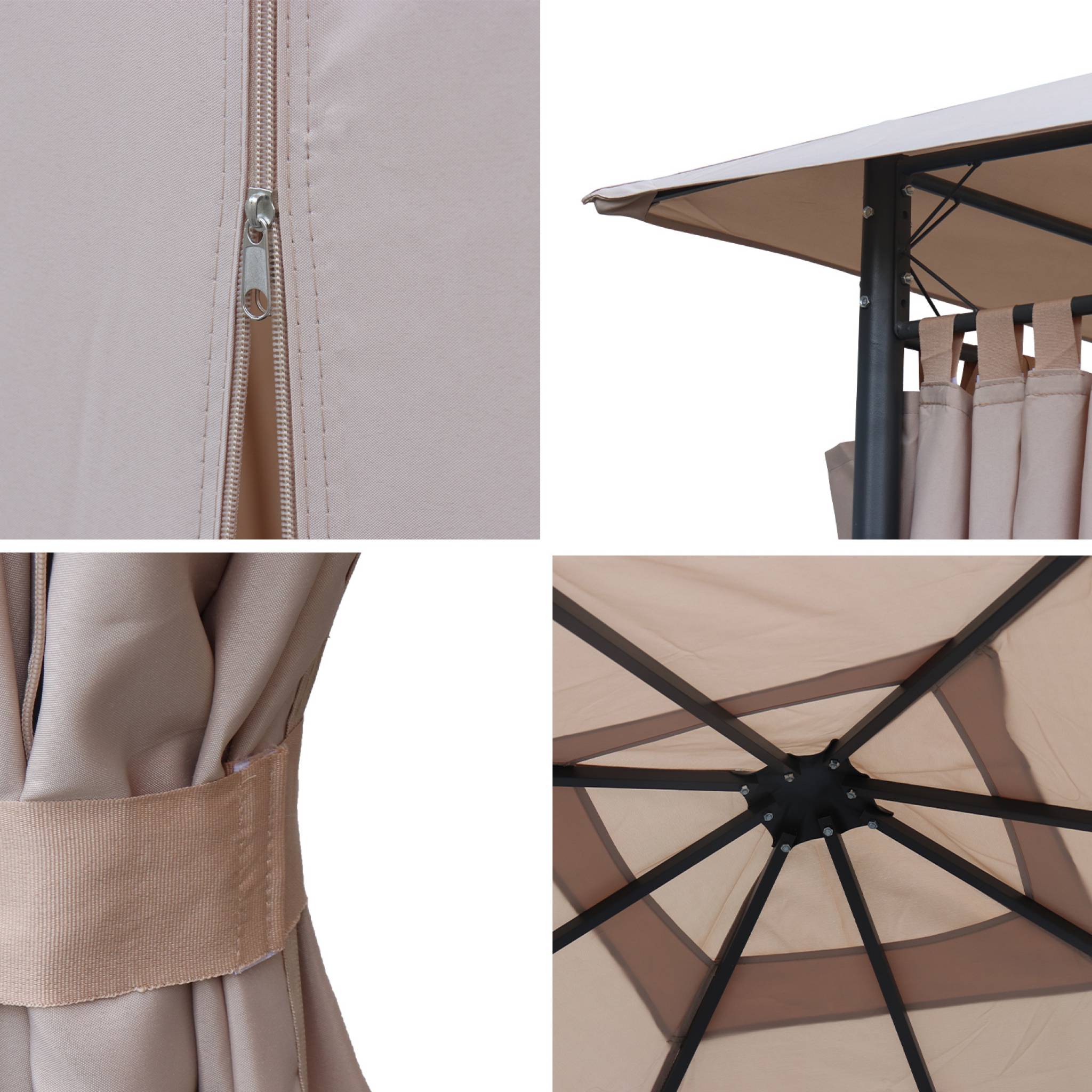 Ensemble complet toile de toit et rideaux beige pour tonnelle 3x3 m ...