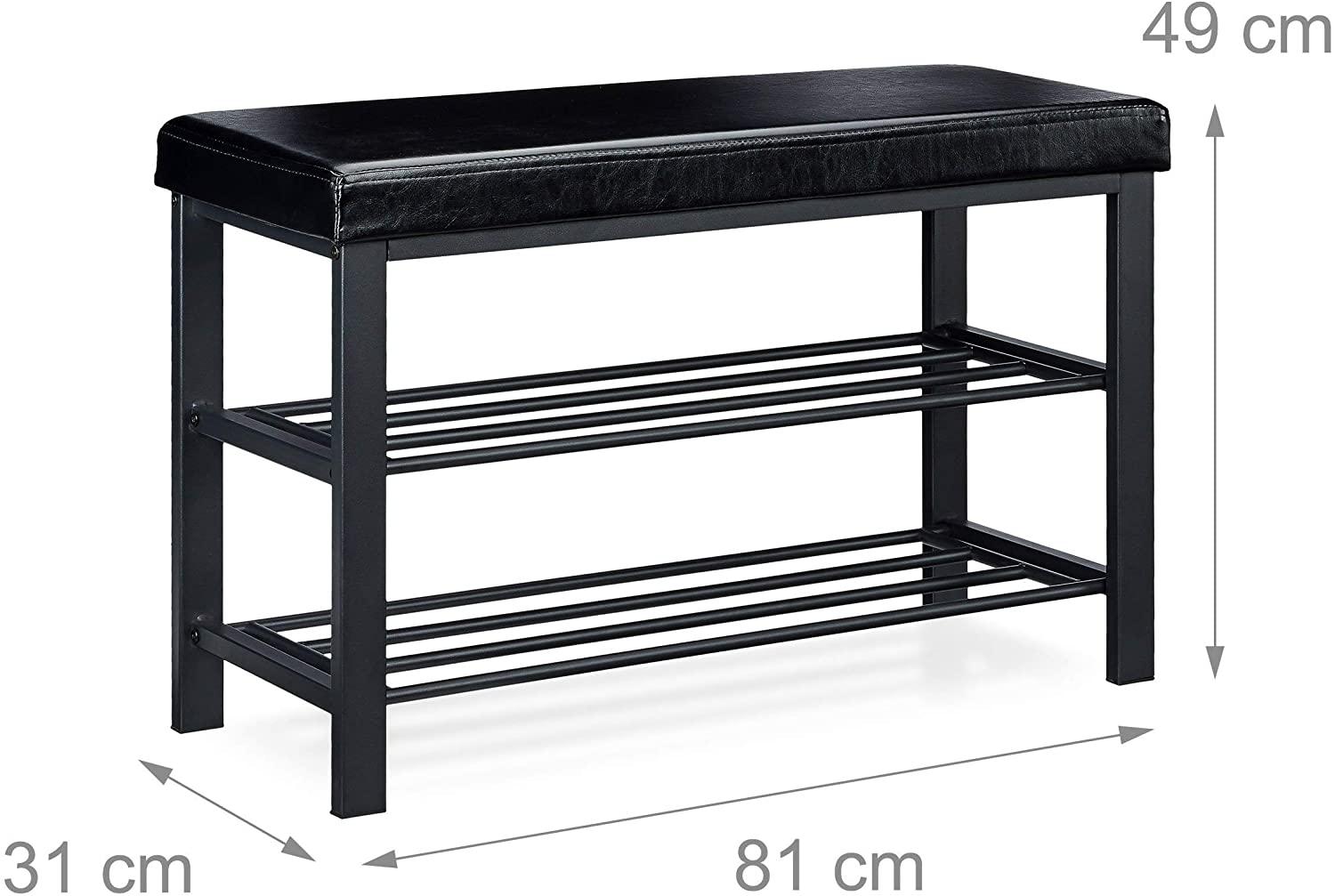 Banc de rangement à chaussures meuble assise tabouret en synthétique 2 niveaux noir 13_0000360_3 ...