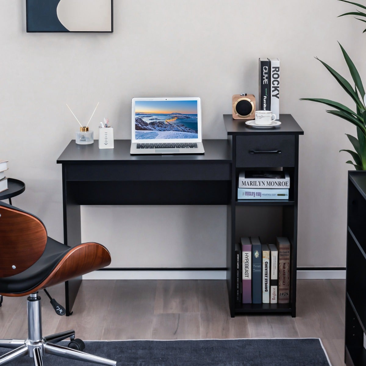 Escritorio con Cajón Soporte CPU Estante 2 Niveles Madera para Oficina ...