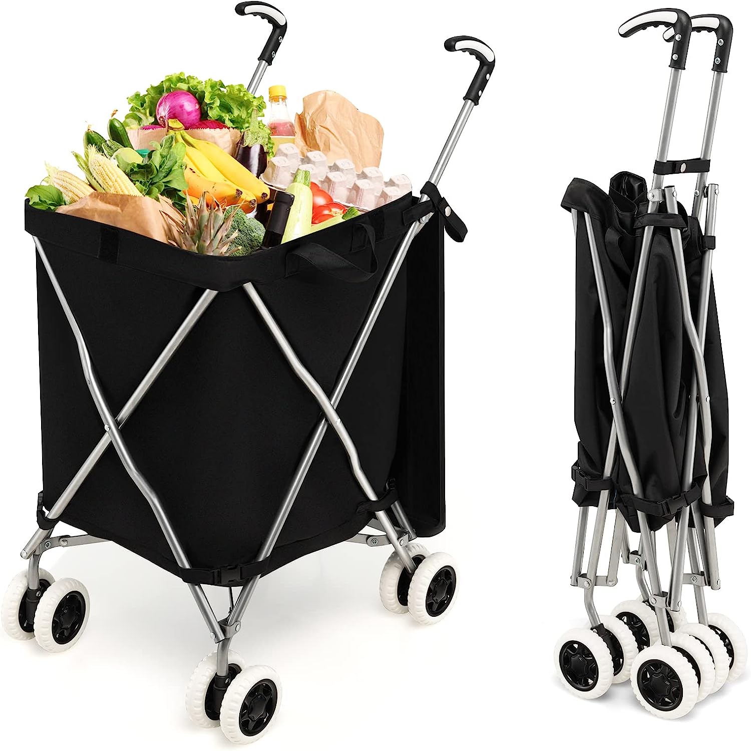 90L Carro de Compras Plegable con 4 Ruedas, Carrito de la Compra con ...