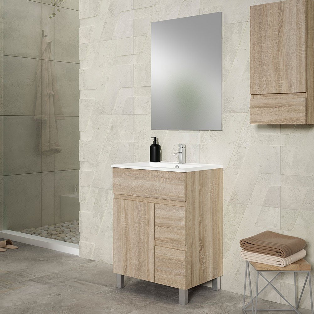 Mueble de baño con Lavabo, Espejo y Aplique LED, mod. URBAN 60x45 cm acabado Cambrian mate 2 ...