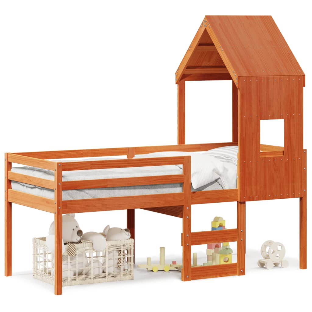 Cama individual | Cama para adultos | Cama alta con techo madera maciza ...