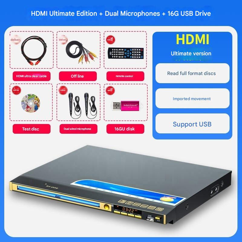 Lecteur CD HD DVD VCD, système stéréo, qualité 1080P, prend en charge ...
