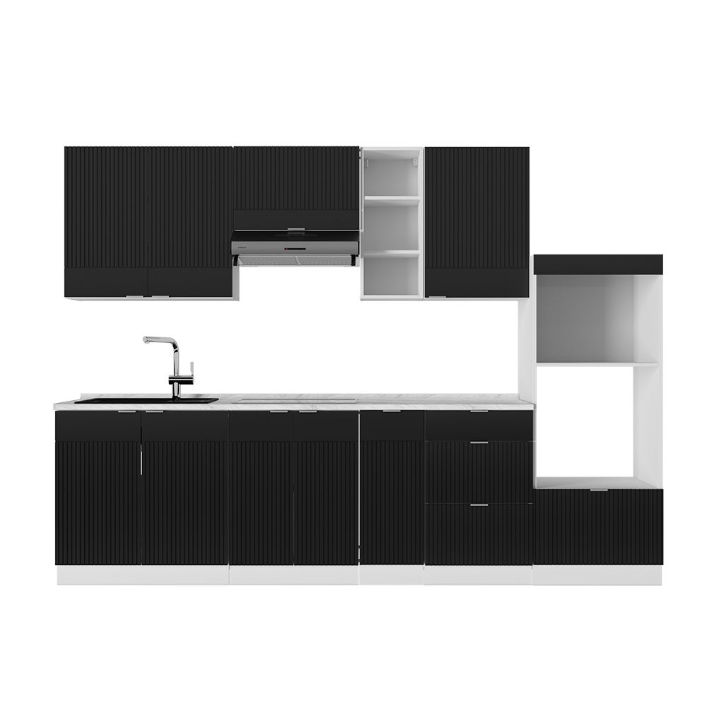 Vicco Cucina componibile Fame-Line, Nero rigato/bianco, 280 cm senza ...