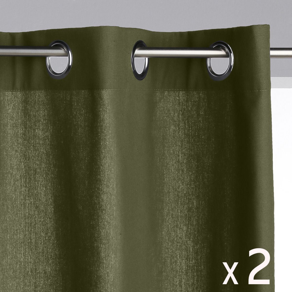 Lot de 2 Rideaux à œillets Tissu Panama Vert Kaki 140 x 260 cm | Leroy ...
