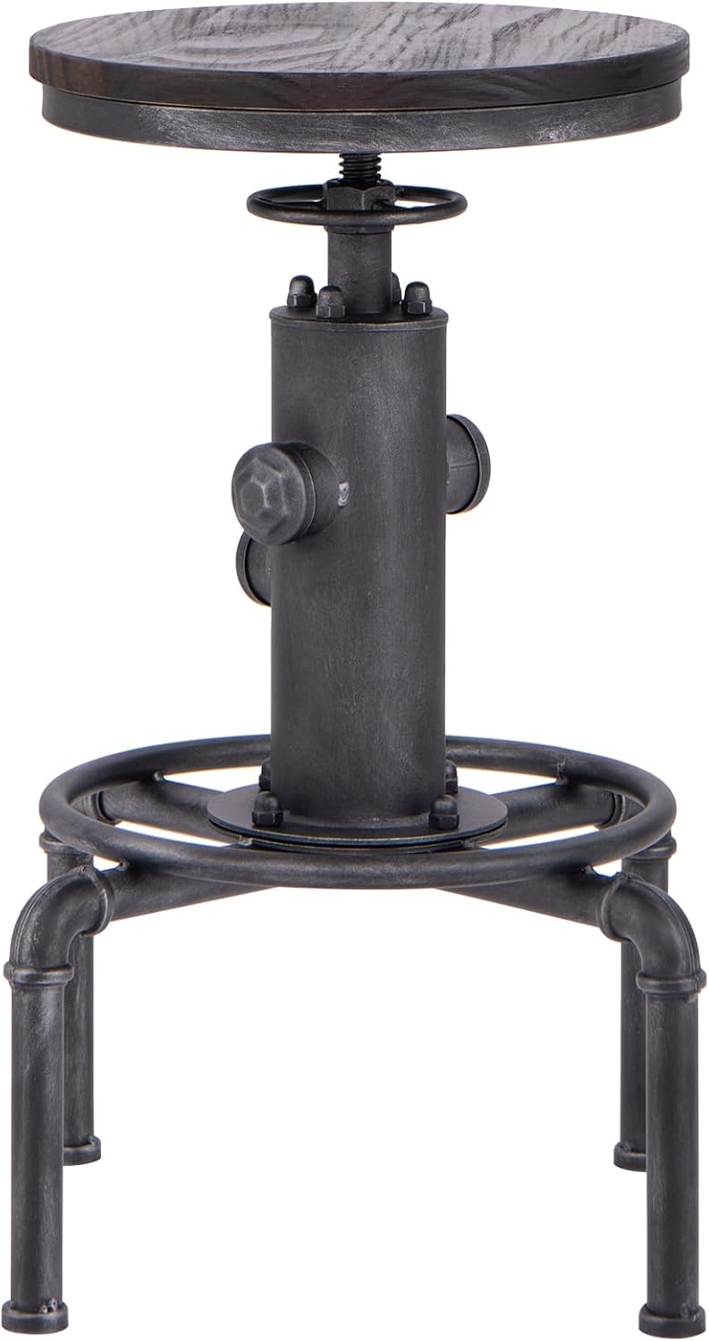 Taburete de Bar, Altura Ajustable 59,5-75cm, Silla Industrial Giratorio ...