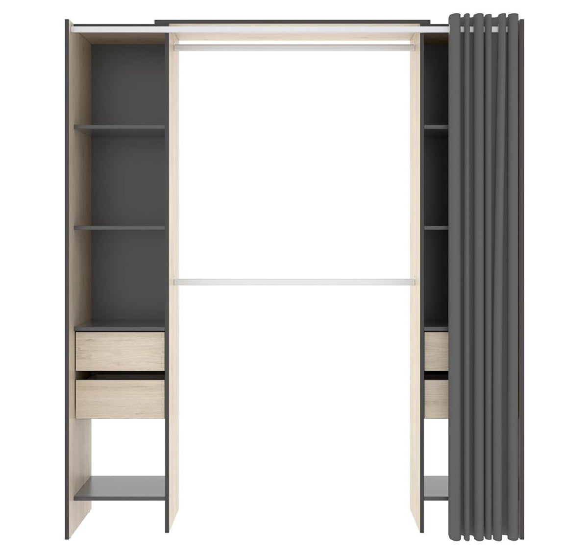 Armoire dressing extensible avec rideau + 4 tiroirs coloris naturel ...